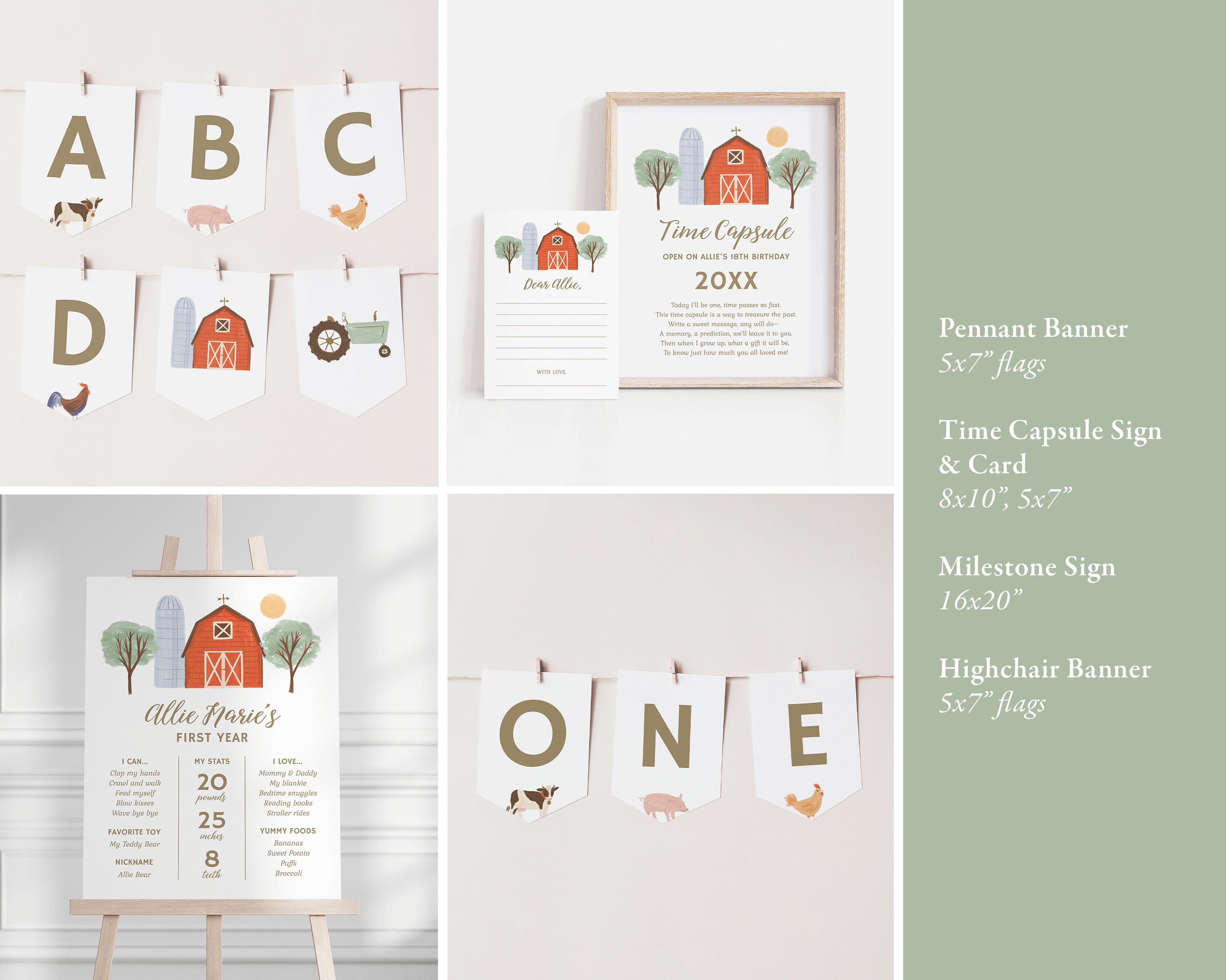 Farm 1st Birthday Invitation Bundle Printable Farm Animals - Etsy