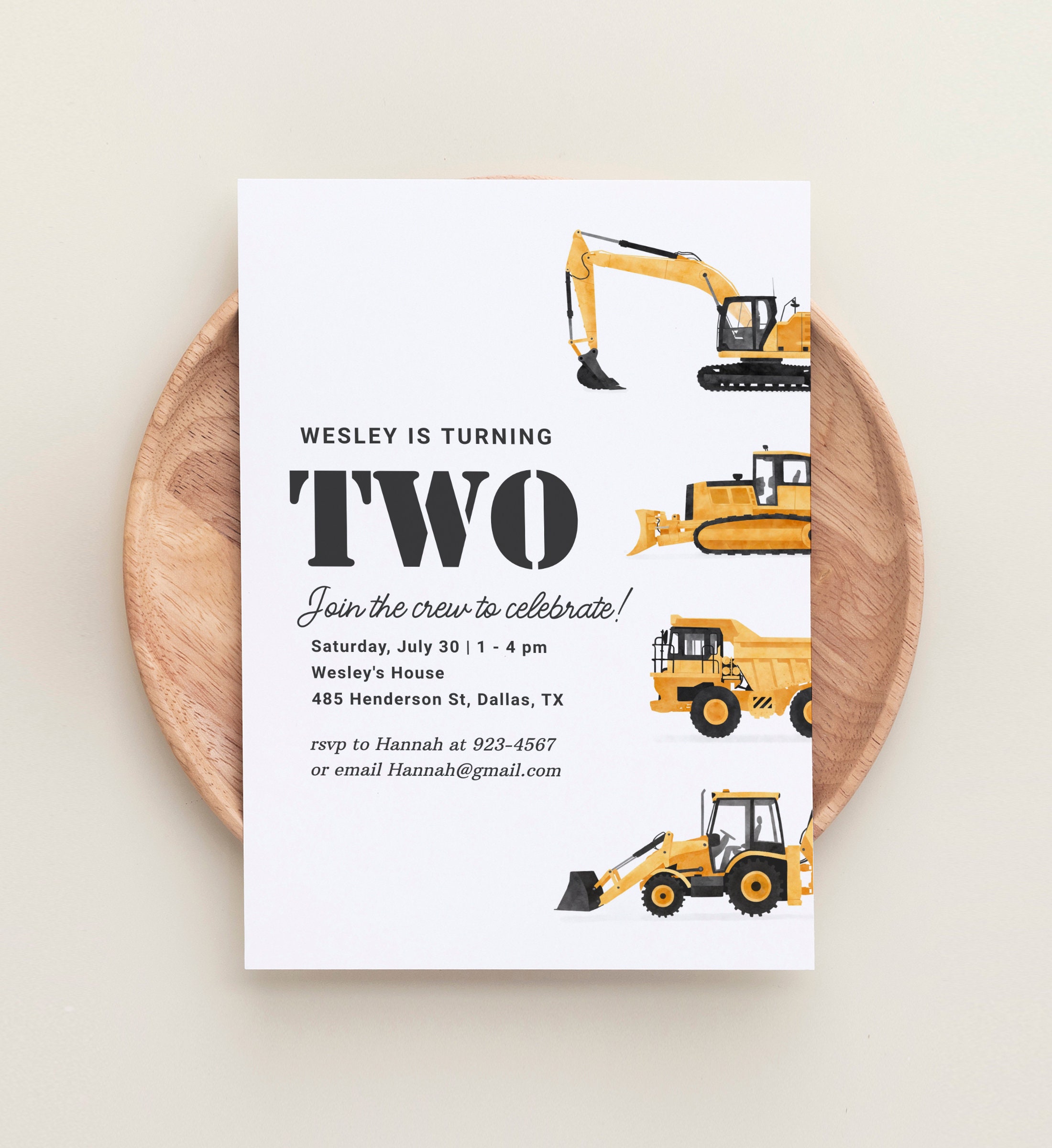 Construction Vehicles 2nd Birthday Invitation, Construction Site ...