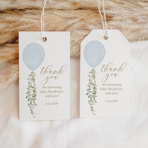 Editable Blue Balloon Favor Tag Template, Printable Watercolor Balloon ...