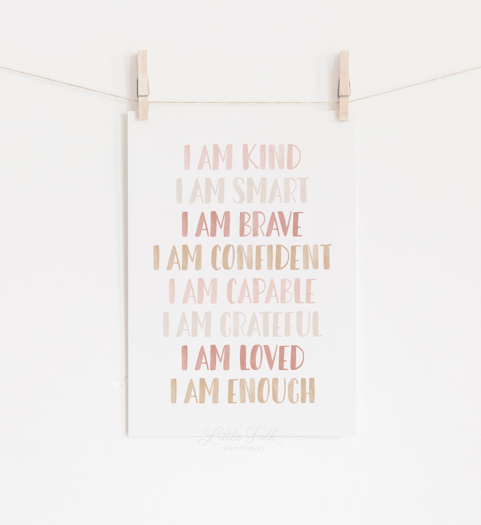 Affirmations Wall Art, Girls Room Decor, I Am Kind Smart Loved, Neutral ...