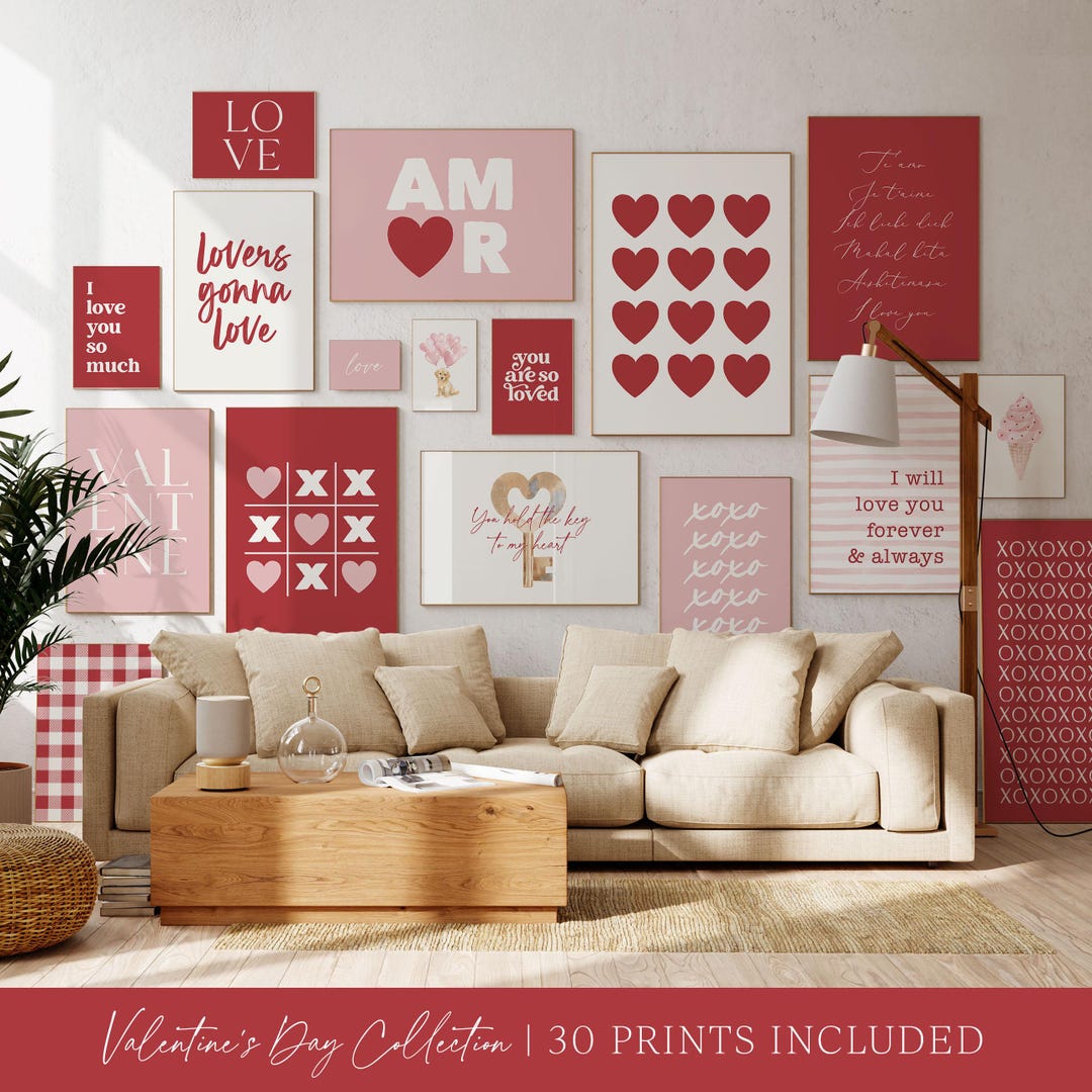 Valentines Day Wall Art Bundle, Printable Valentines Decor, Valentines ...
