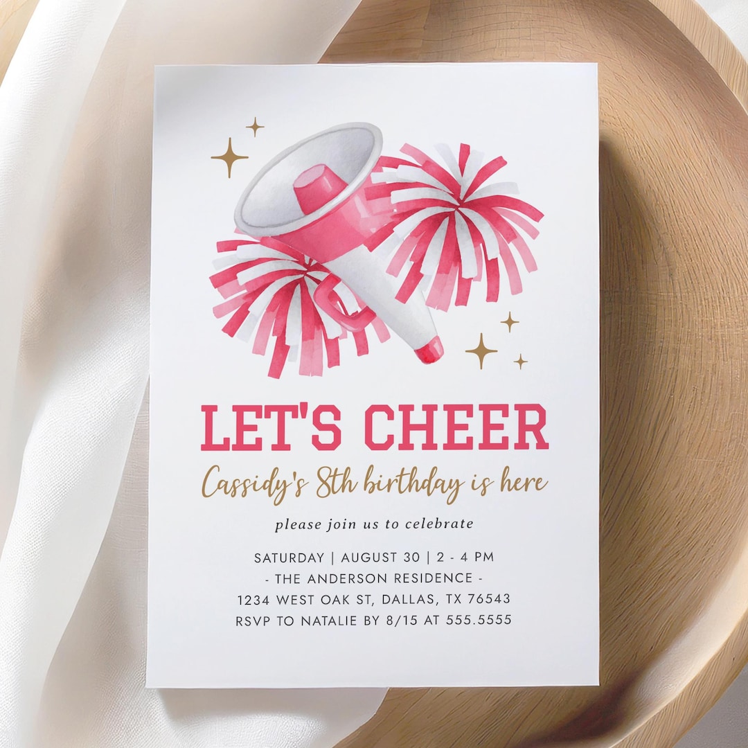 Cheerleading Birthday Invitation, Editable Pink Cheerleader Birthday ...