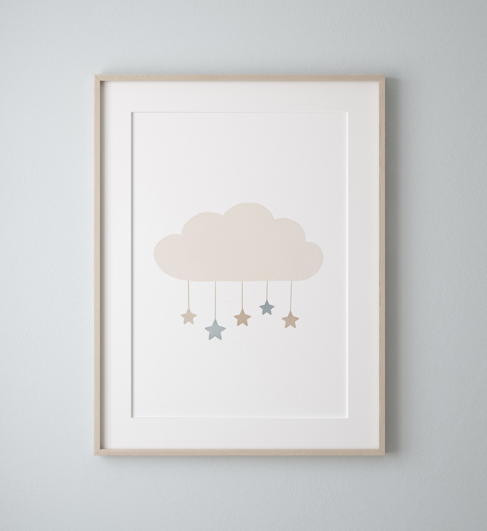 Neutral Cloud Print, Cloud and Stars Nursery Decor, PRINTABLE Wall Art ...