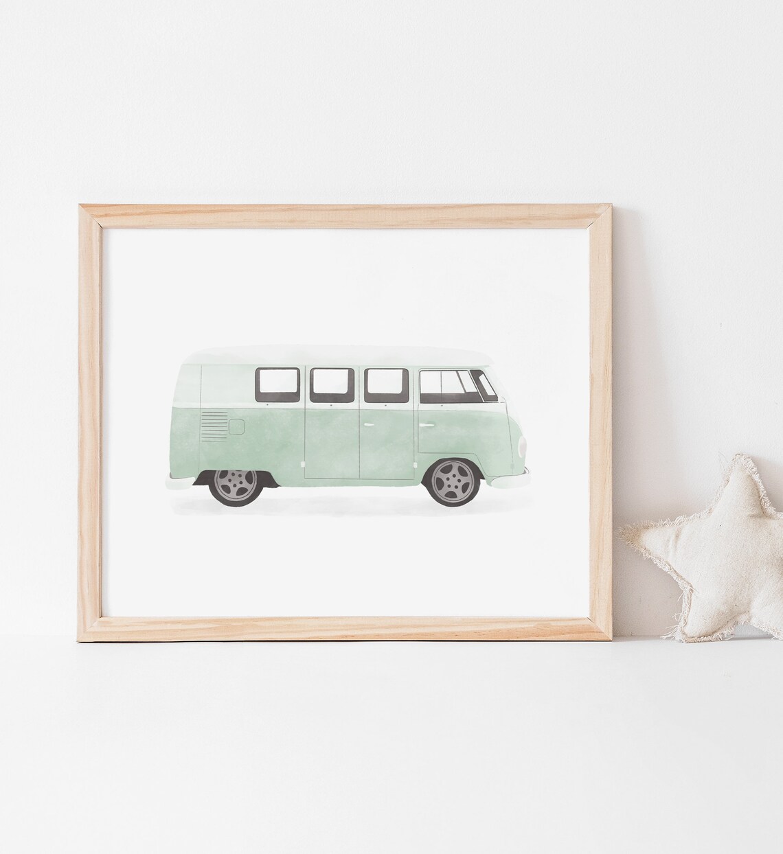 Mint Green Retro Van Print, Printable Wall Art, Beach Nursery Decor ...