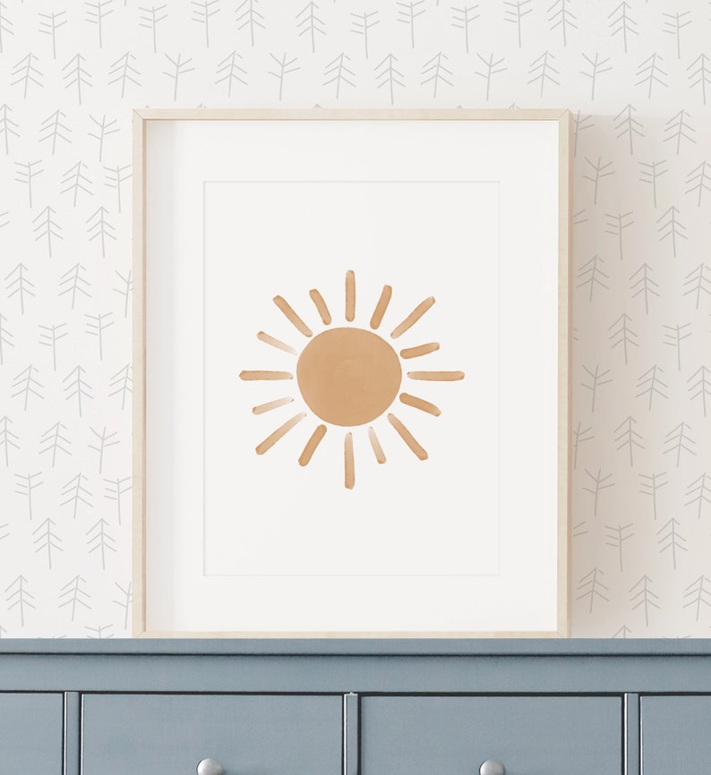 Neutral Sun Print PRINTABLE Watercolor Sun Wall Art Kids - Etsy