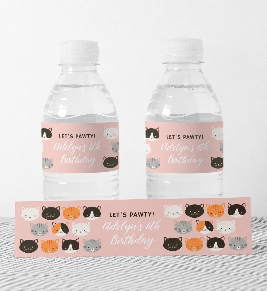 Editable Kitten Birthday Water Bottle Label Template, Printable Cat ...
