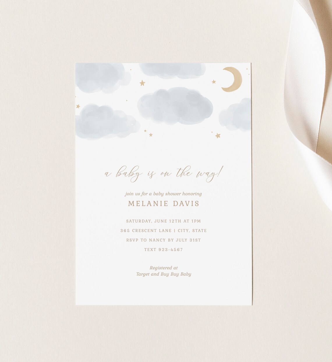Moon and Stars Baby Shower Invitation Boy Baby Shower Invite - Etsy