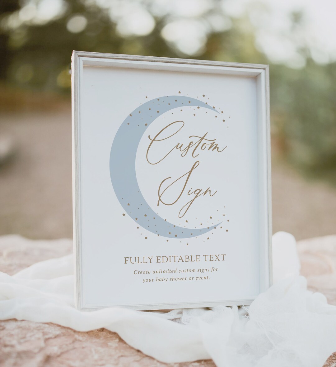 Editable Over the Moon Baby Shower Custom Sign, Printable Blue Moon and ...