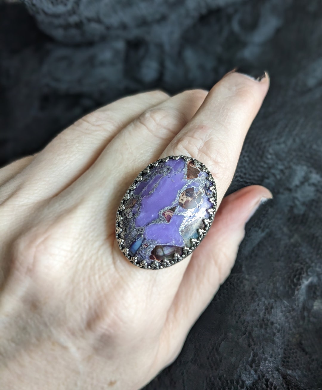 Amphitrite Sea Sediment Jasper Silver Lined Regalite Ring Sz 9 in Sterling Silver - Etsy