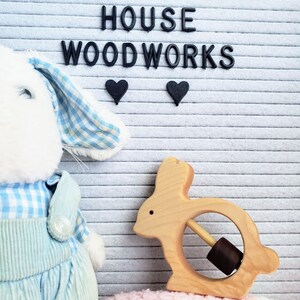 Wood Bunny Rabbit Rattle, Natural Baby Toy, Handmade Wooden Newborn ...