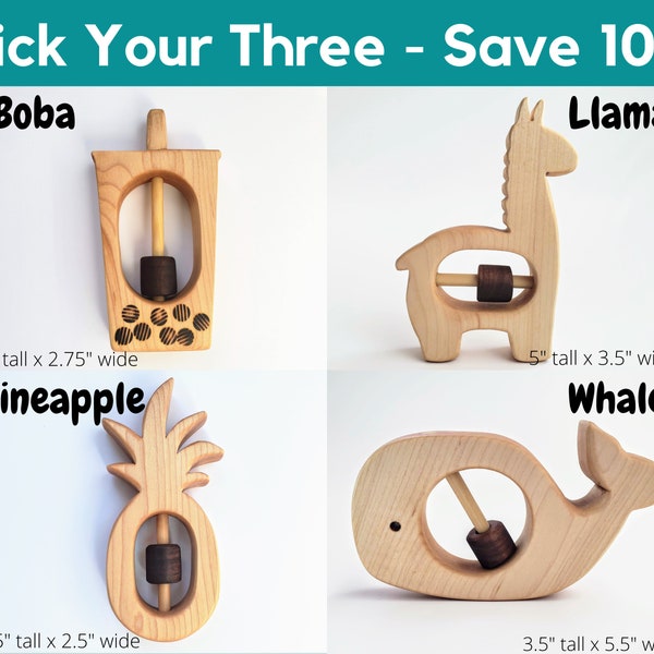 Wood Bird Rattle, Natural Baby Toy, Handmade Wooden Newborn Animal ...