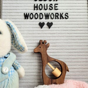 Wood Giraffe Rattle, Natural Baby Toy, Handmade Wooden Newborn Animal ...