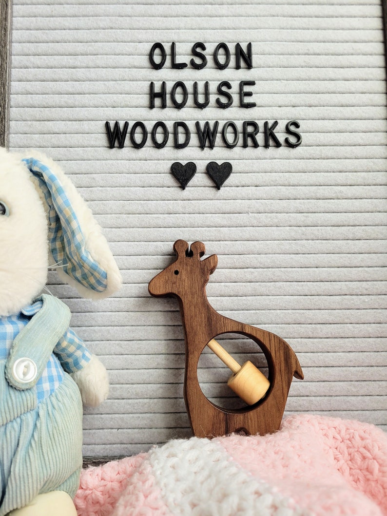 Wood Giraffe Rattle, Natural Baby Toy, Handmade Wooden Newborn Animal ...
