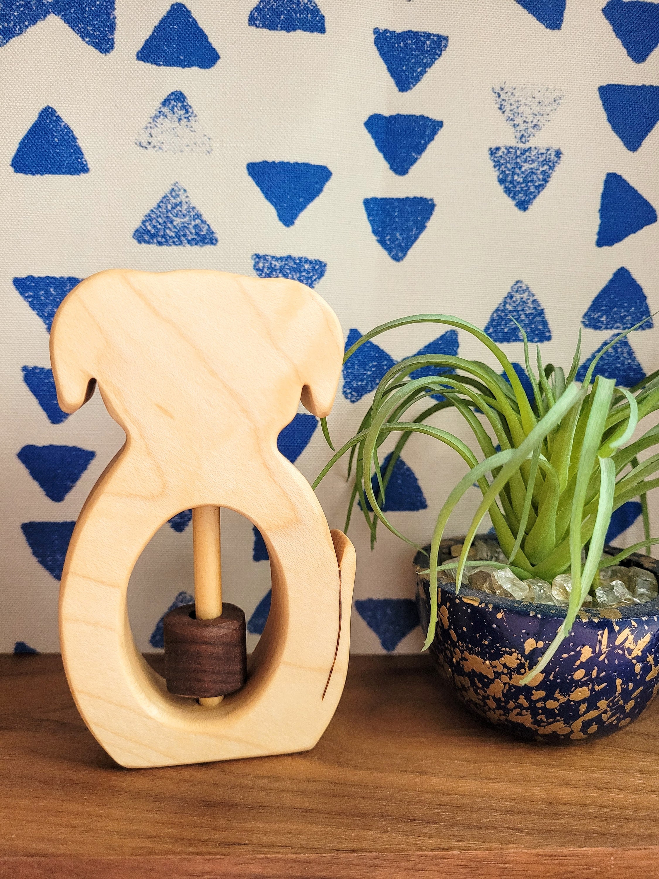 Wood Dog Rattle, Natural Baby Toy, Handmade Wooden Newborn Animal ...