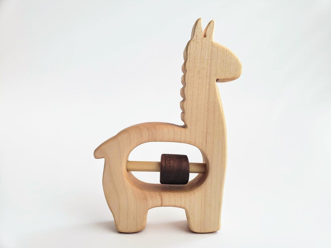 Wood Llama Rattle, Natural Baby Toy, Handmade Wooden Newborn Animal ...