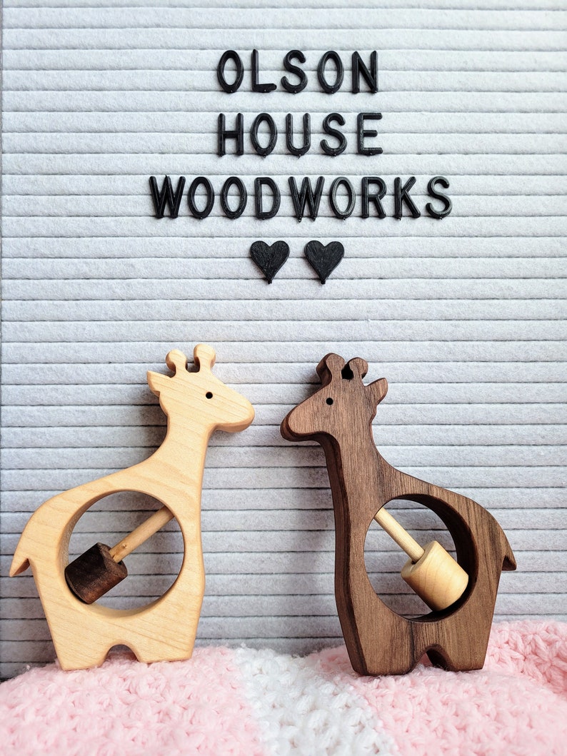 Wood Giraffe Rattle, Natural Baby Toy, Handmade Wooden Newborn Animal ...