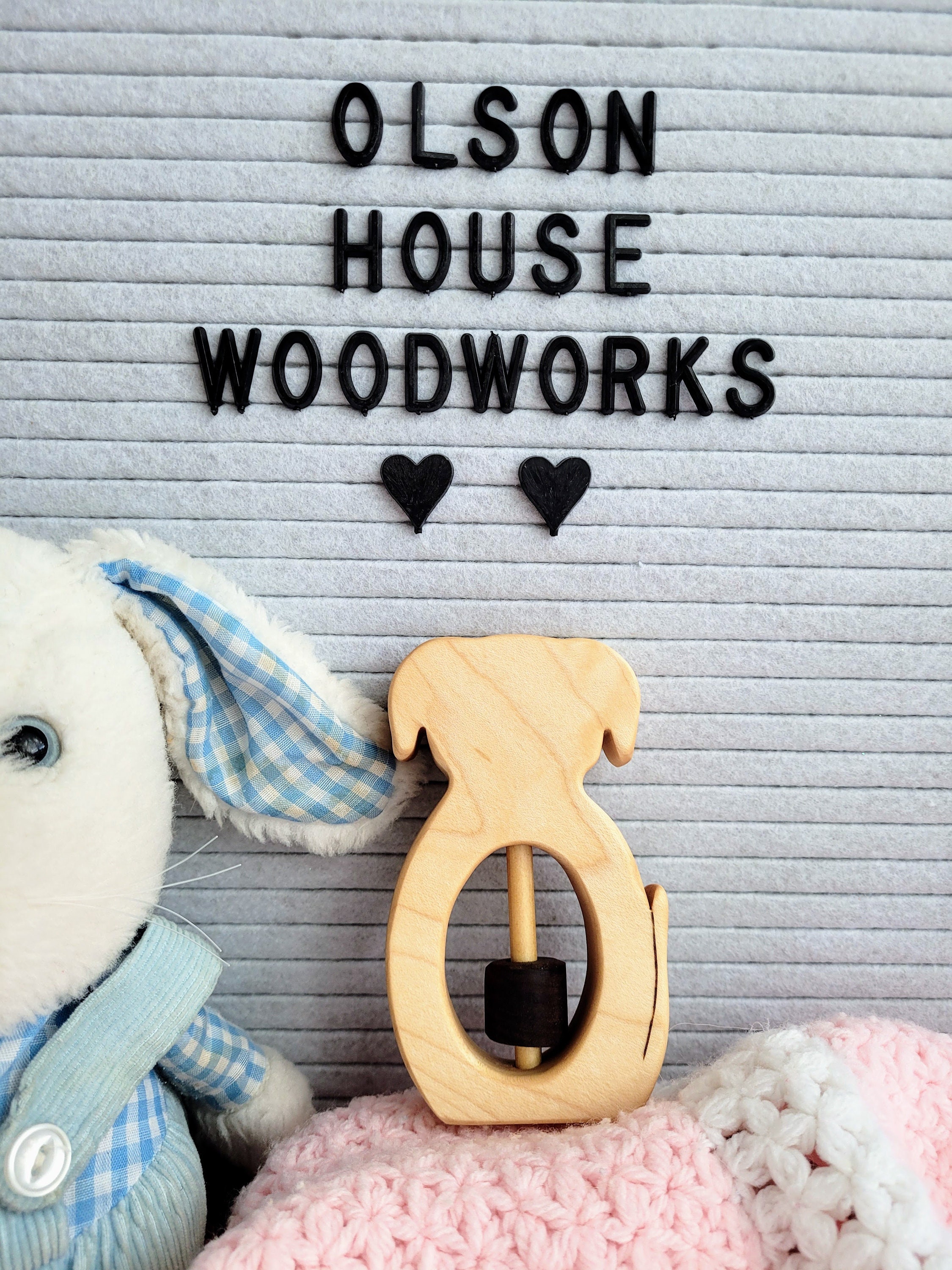 Wood Dog Rattle, Natural Baby Toy, Handmade Wooden Newborn Animal ...