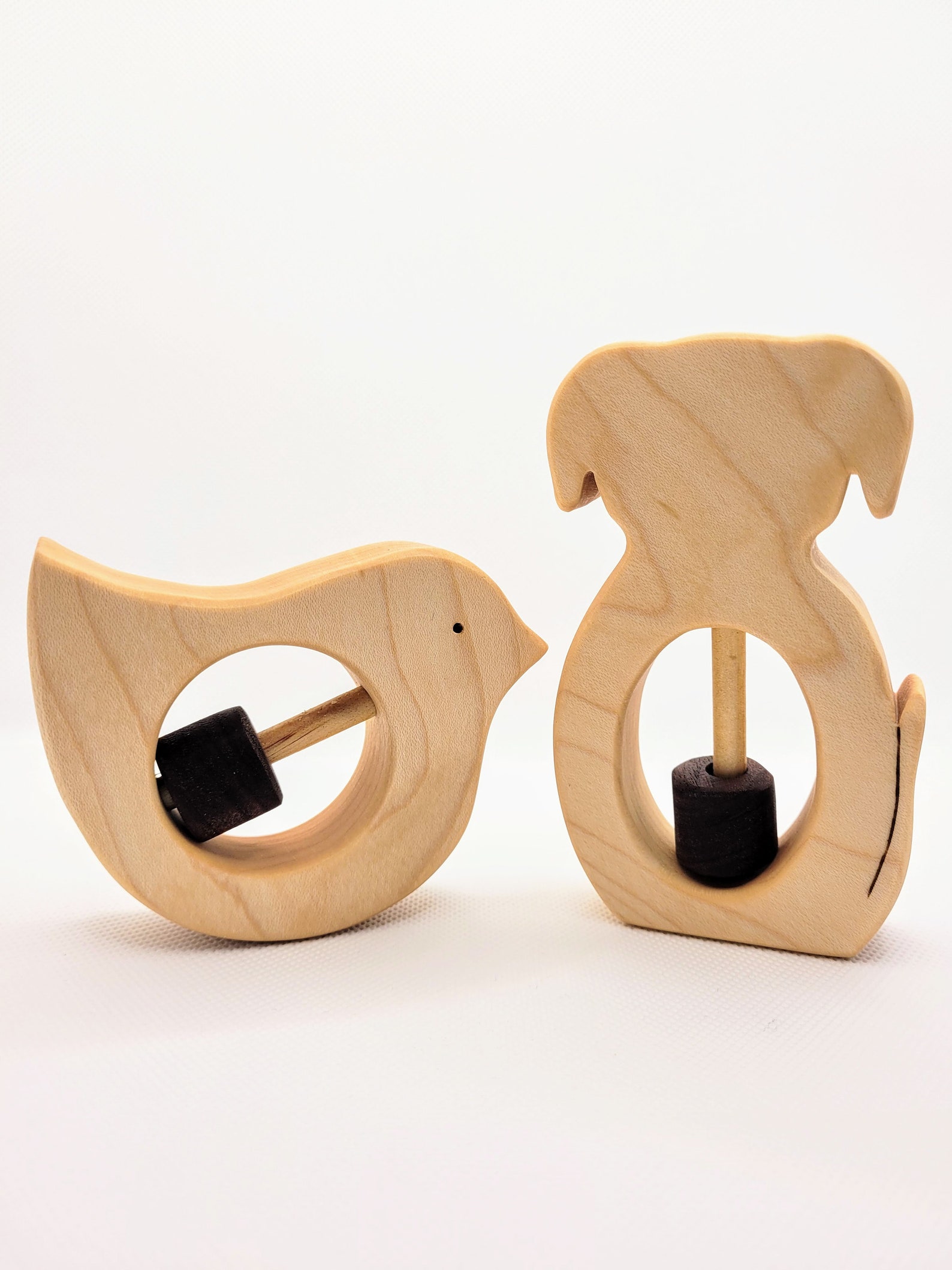 Wood Bird Rattle, Natural Baby Toy, Handmade Wooden Newborn Animal ...