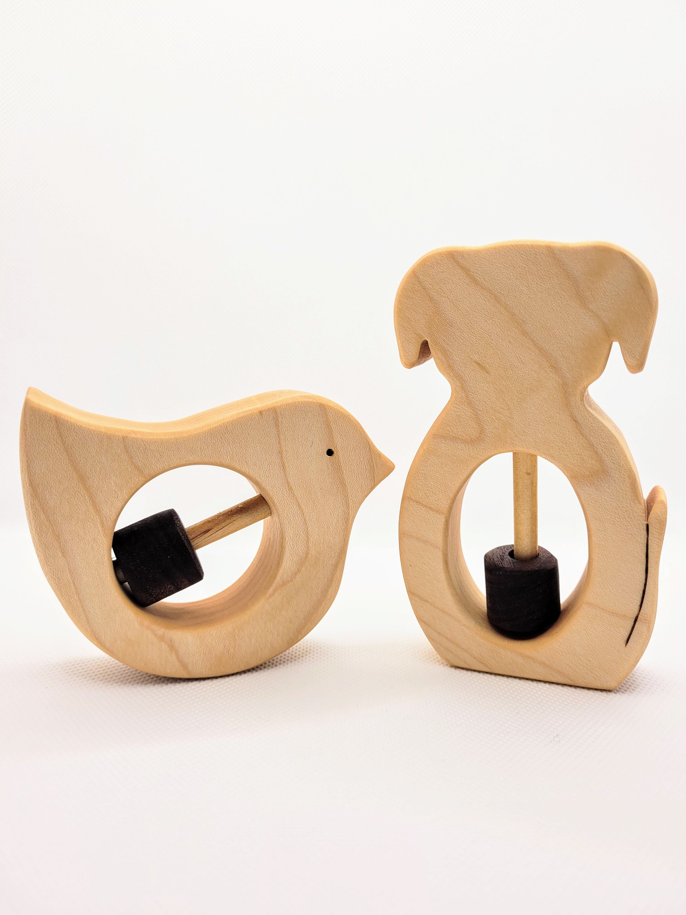 Wood Bird Rattle, Natural Baby Toy, Handmade Wooden Newborn Animal ...