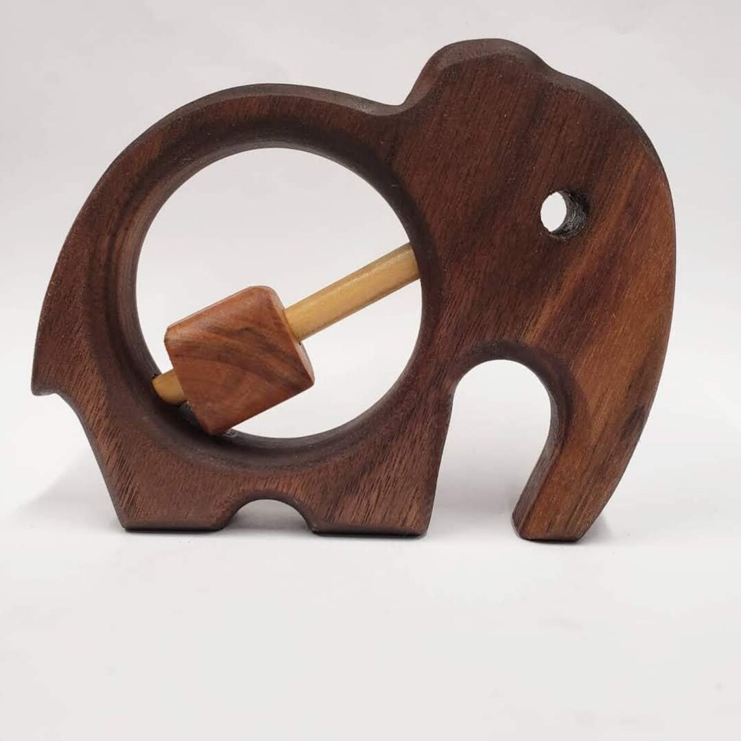 Wood Elephant Rattle, Natural Baby Toy, Handmade Wooden Newborn Animal ...