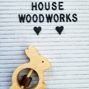 Wood Bunny Rabbit Rattle, Natural Baby Toy, Handmade Wooden Newborn ...