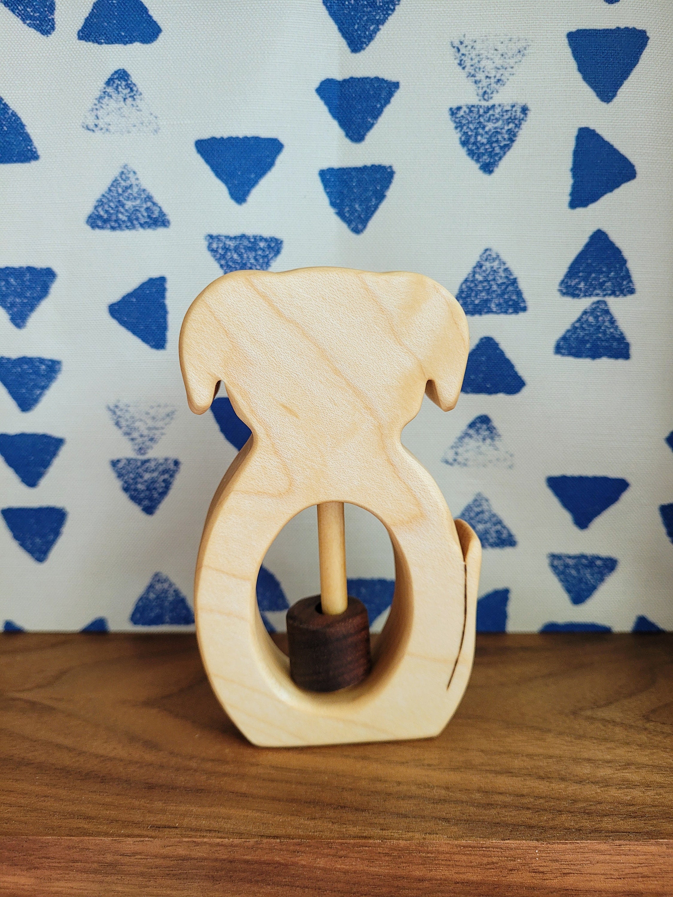 Wood Dog Rattle, Natural Baby Toy, Handmade Wooden Newborn Animal ...