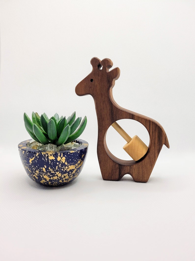 Wood Giraffe Rattle, Natural Baby Toy, Handmade Wooden Newborn Animal ...