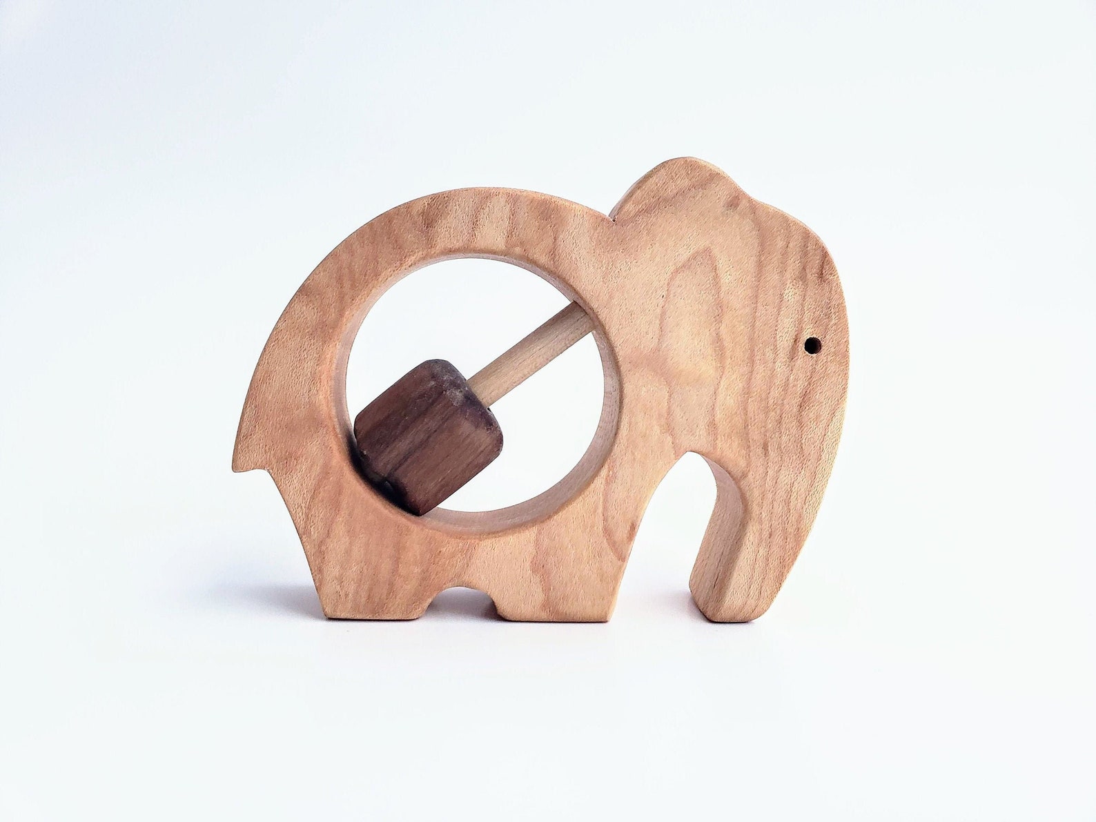 Wood Elephant Rattle, Natural Baby Toy, Handmade Wooden Newborn Animal ...
