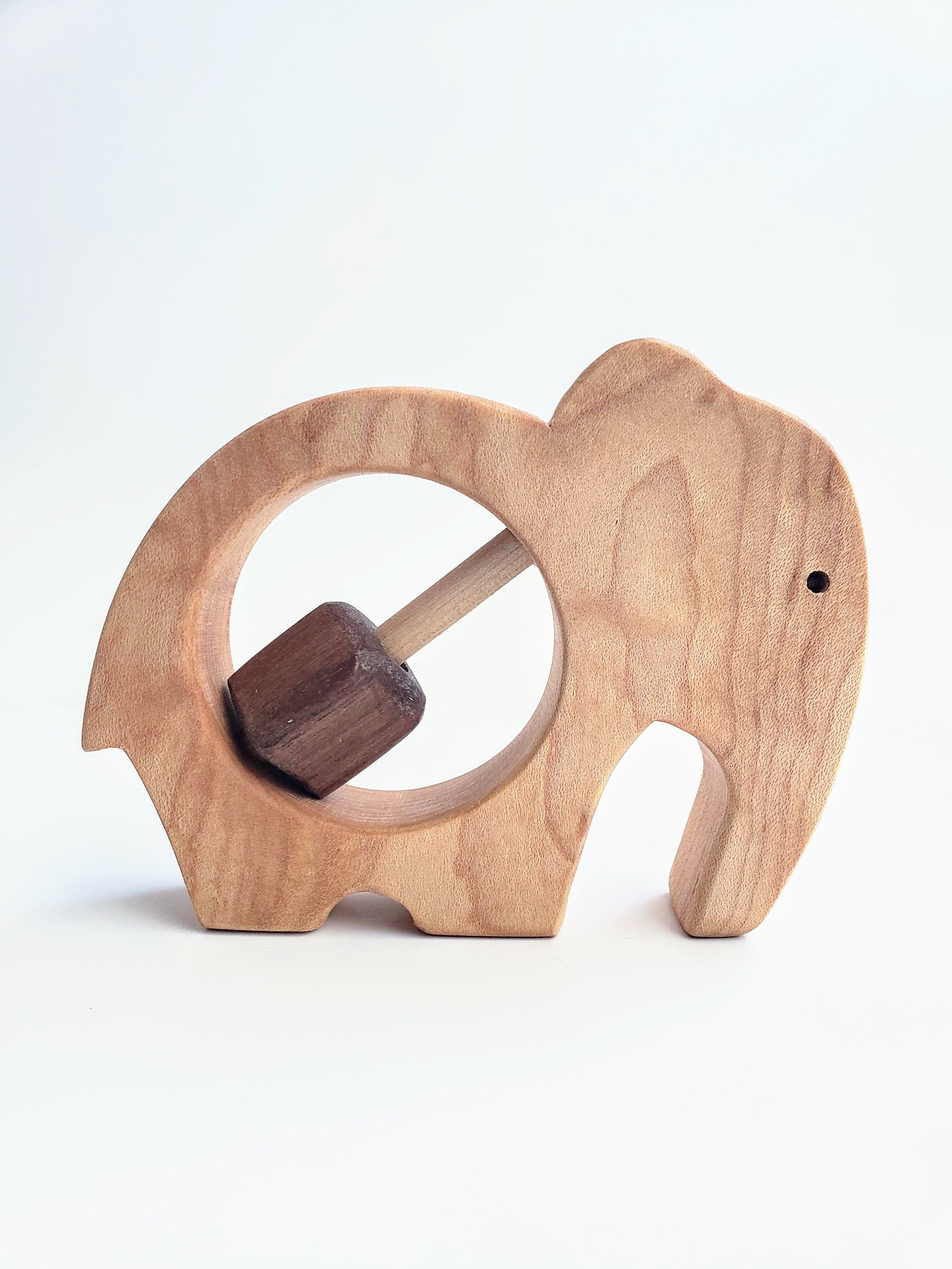 Wood Elephant Rattle, Natural Baby Toy, Handmade Wooden Newborn Animal ...