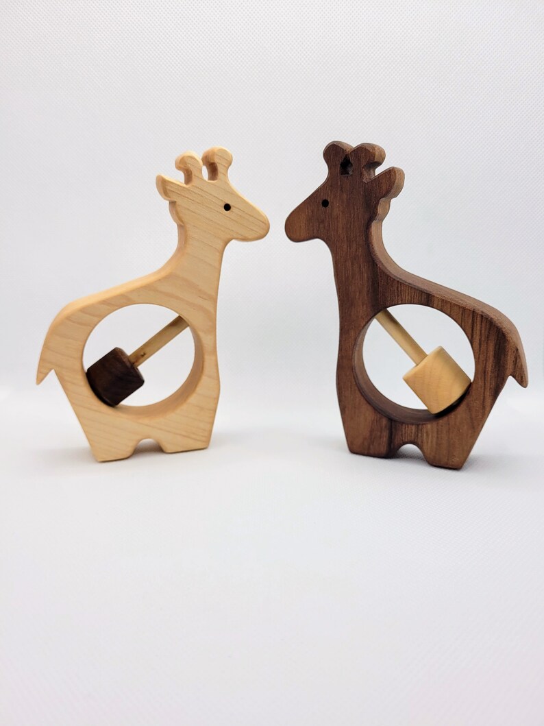 Wood Giraffe Rattle, Natural Baby Toy, Handmade Wooden Newborn Animal ...