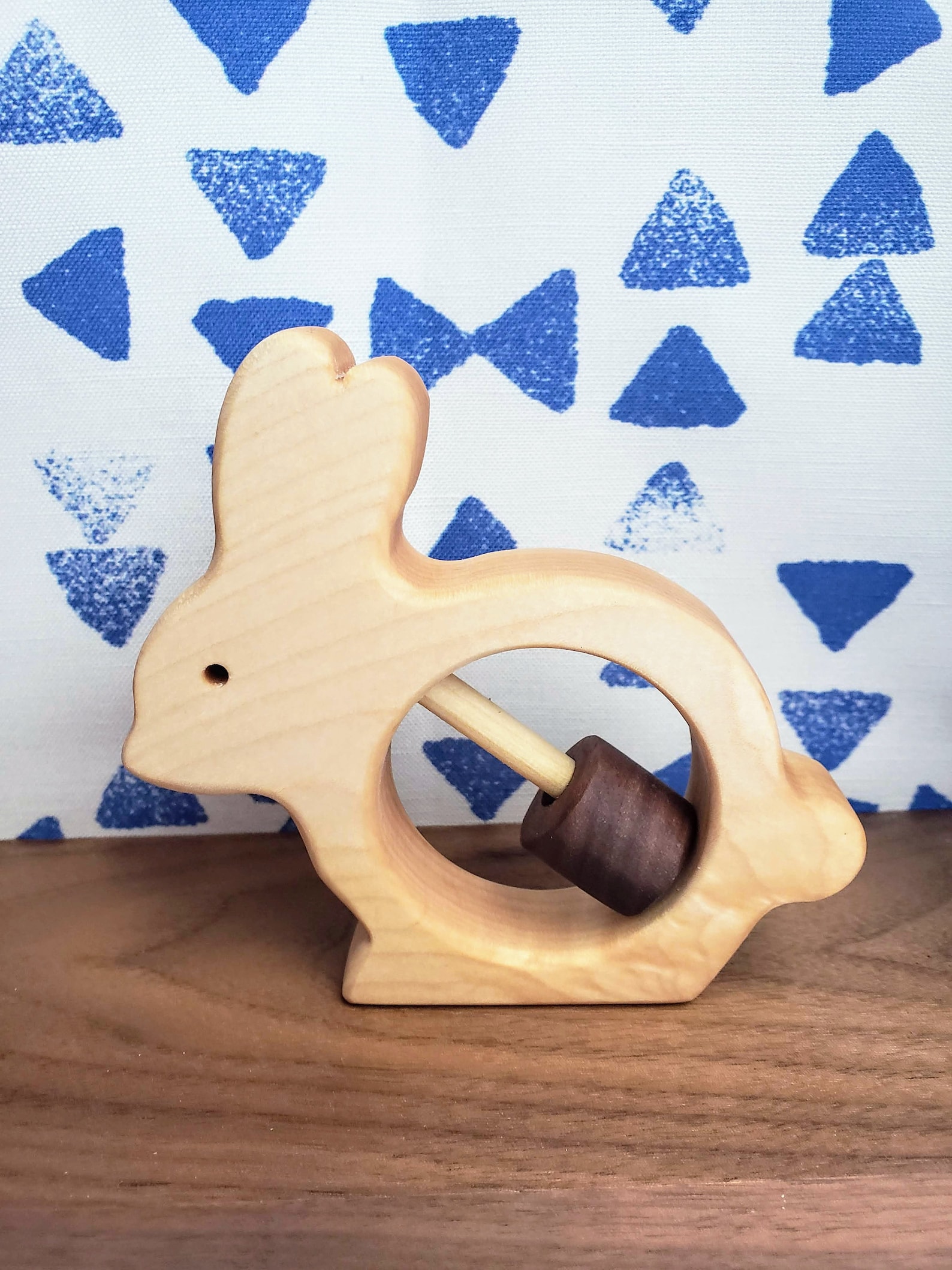 Wood Bunny Rabbit Rattle, Natural Baby Toy, Handmade Wooden Newborn ...