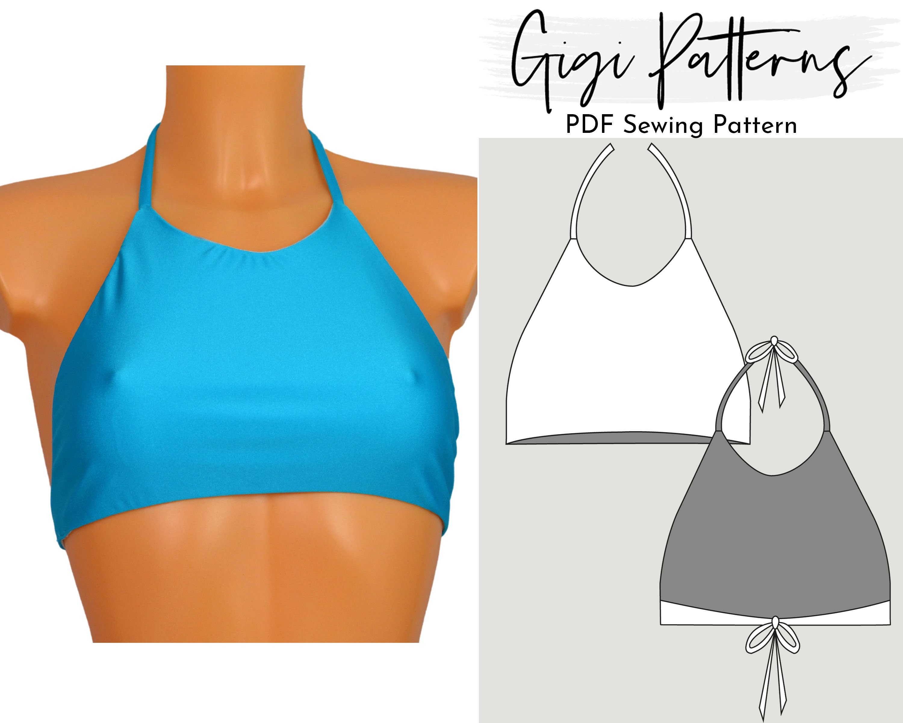 Swimsuit Pattern Halter Bikini Top Sewing Patterns | Etsy