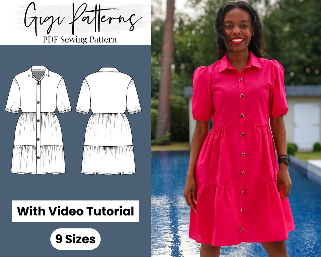 Tiered Shirt Dress Sewing Pattern Button Front Shirt Dress Pattern ...