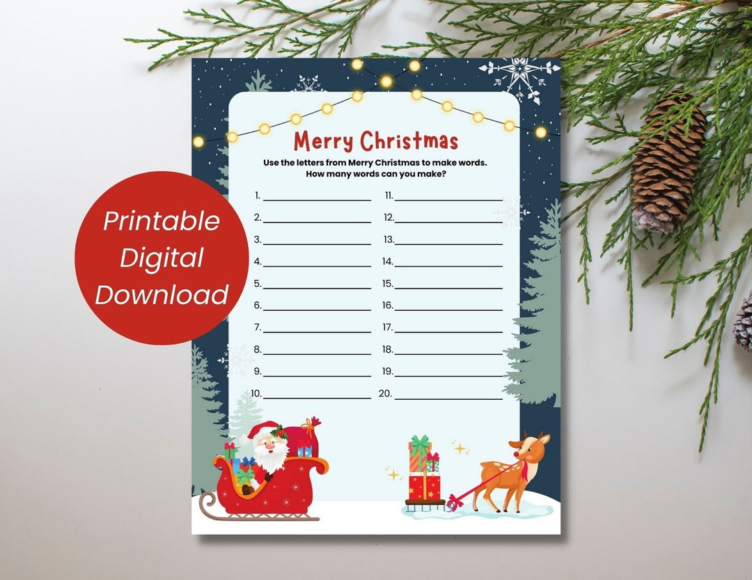 Merry Christmas Words Game Printable Christmas Game - Etsy