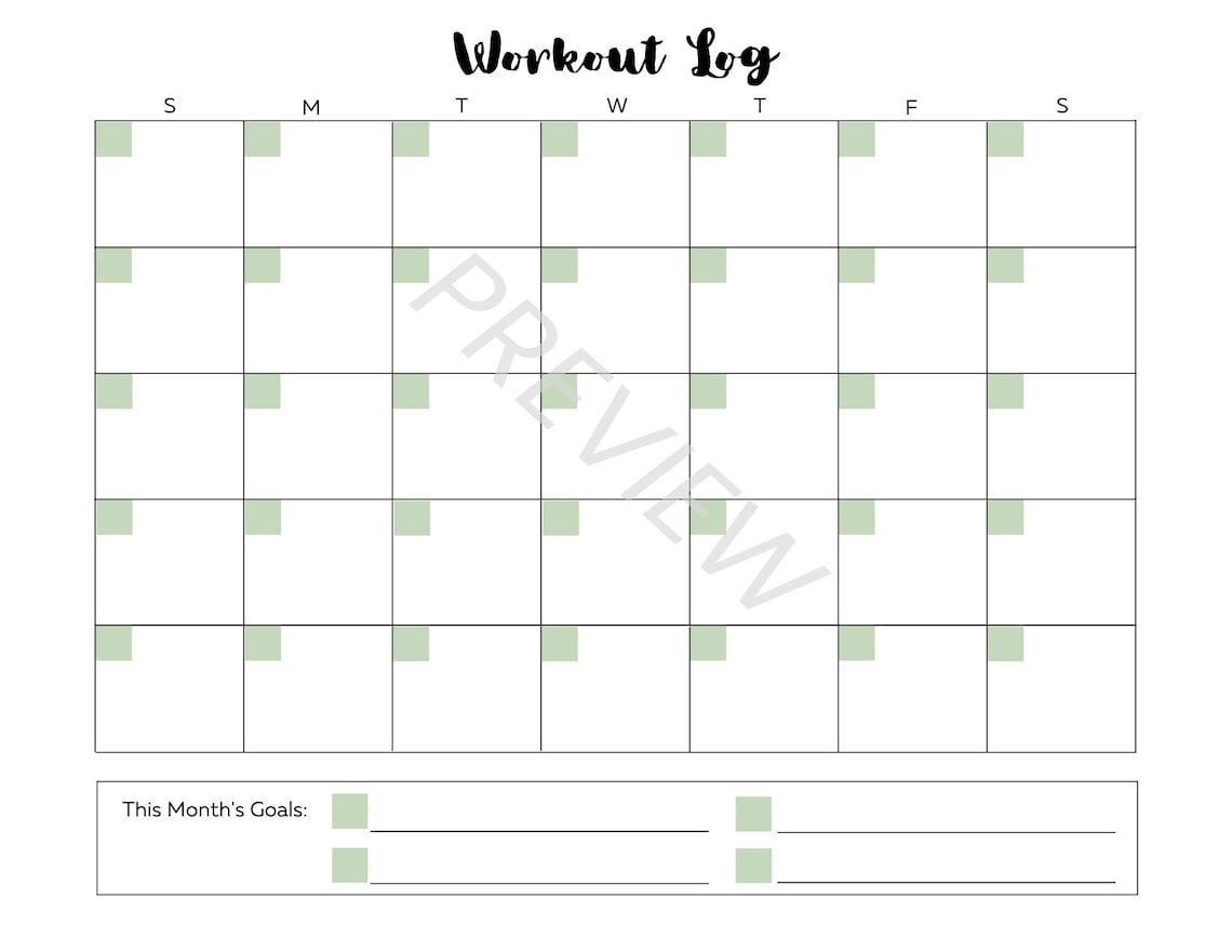 Workout Log Printable, Workout Monthly Tracker, Monthly Workout Log ...