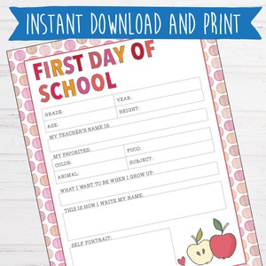 First Day of School Questionnaire | INSTANT Download | Worksheet | Back ...