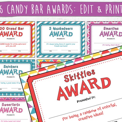 Candy Bar Award Certificates Download Edit and Print - Etsy
