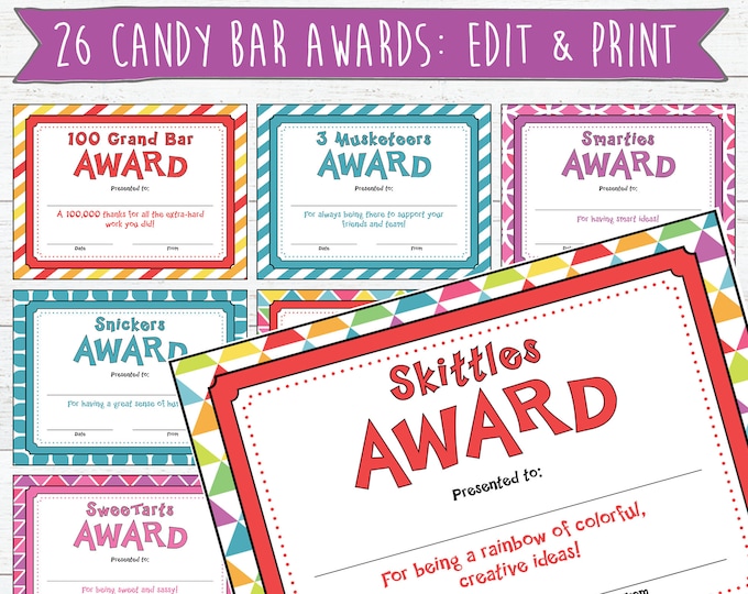 Candy Bar Award Certificates | Download, Edit and Print | Candy Awards ...