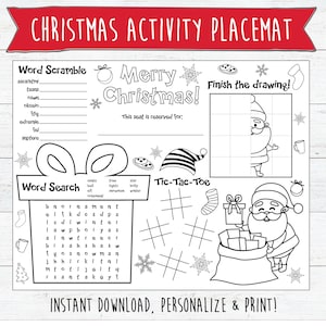 Kids Coloring Christmas Placemat | Christmas Activity Coloring Page ...