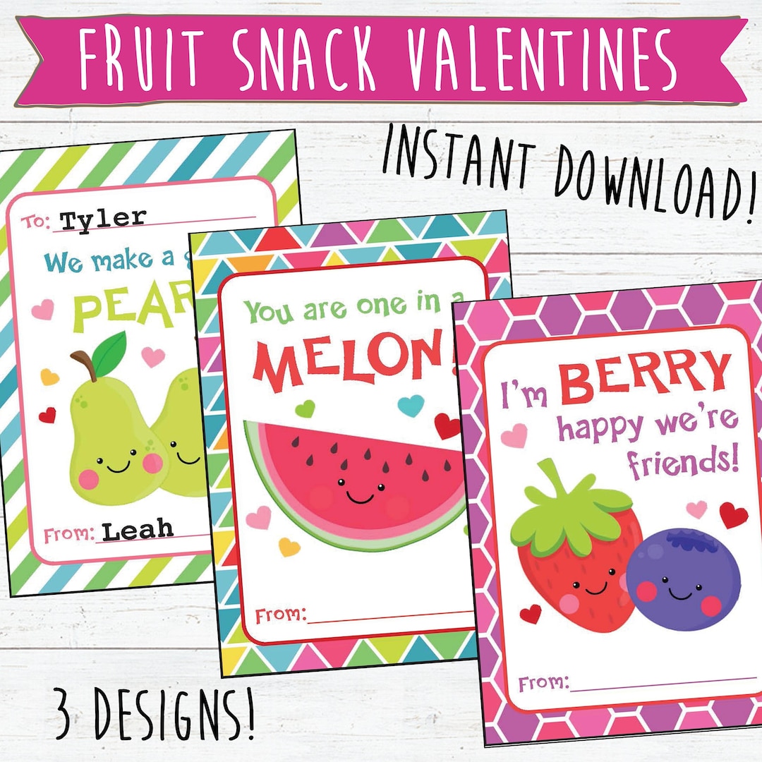 Fruit Snacks Valentine's Tag, Valentine's Day Cards for Kids, Classroom ...