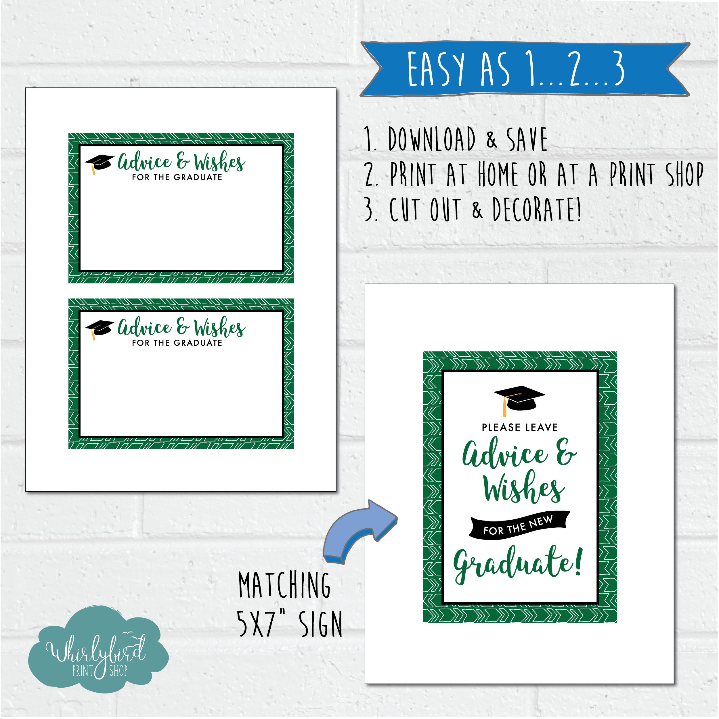 Graduate Advice and Wishes Cards With Matching Sign - PRINTABLE - Green ...