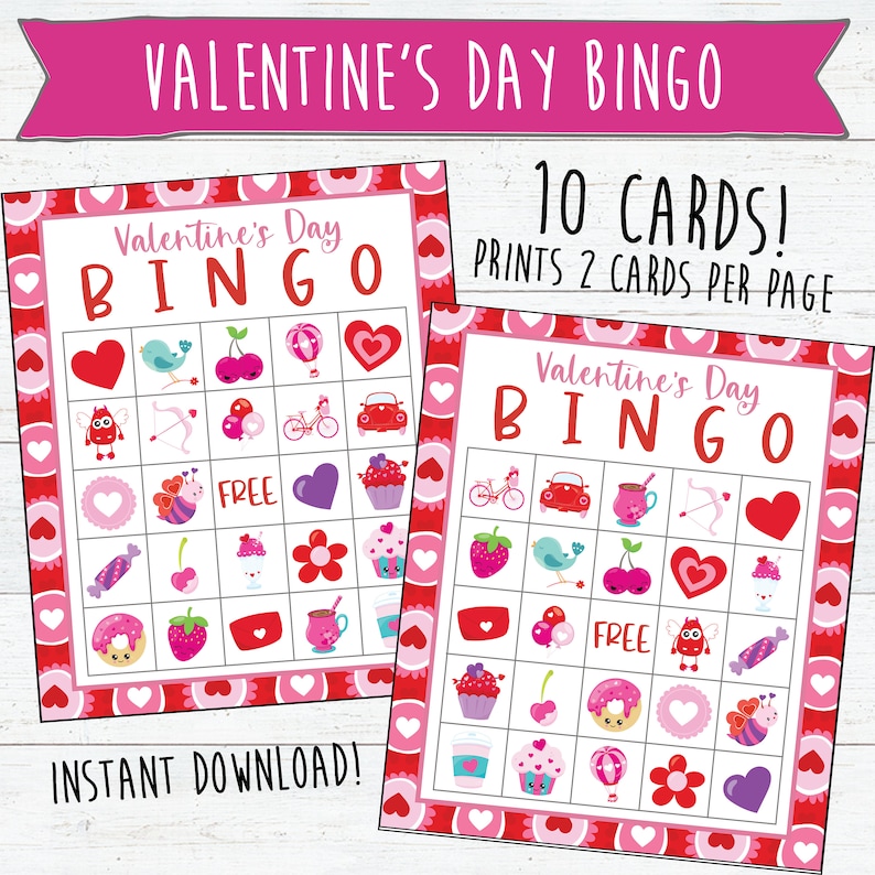 10 Valentine's Day Bingo Cards | Instant Download and Print | Valentine ...