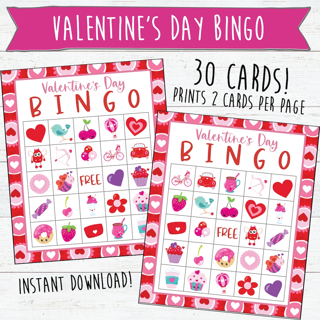 Valentine's Day CUTE BINGO Game, Printable Valentine's Day Game ...