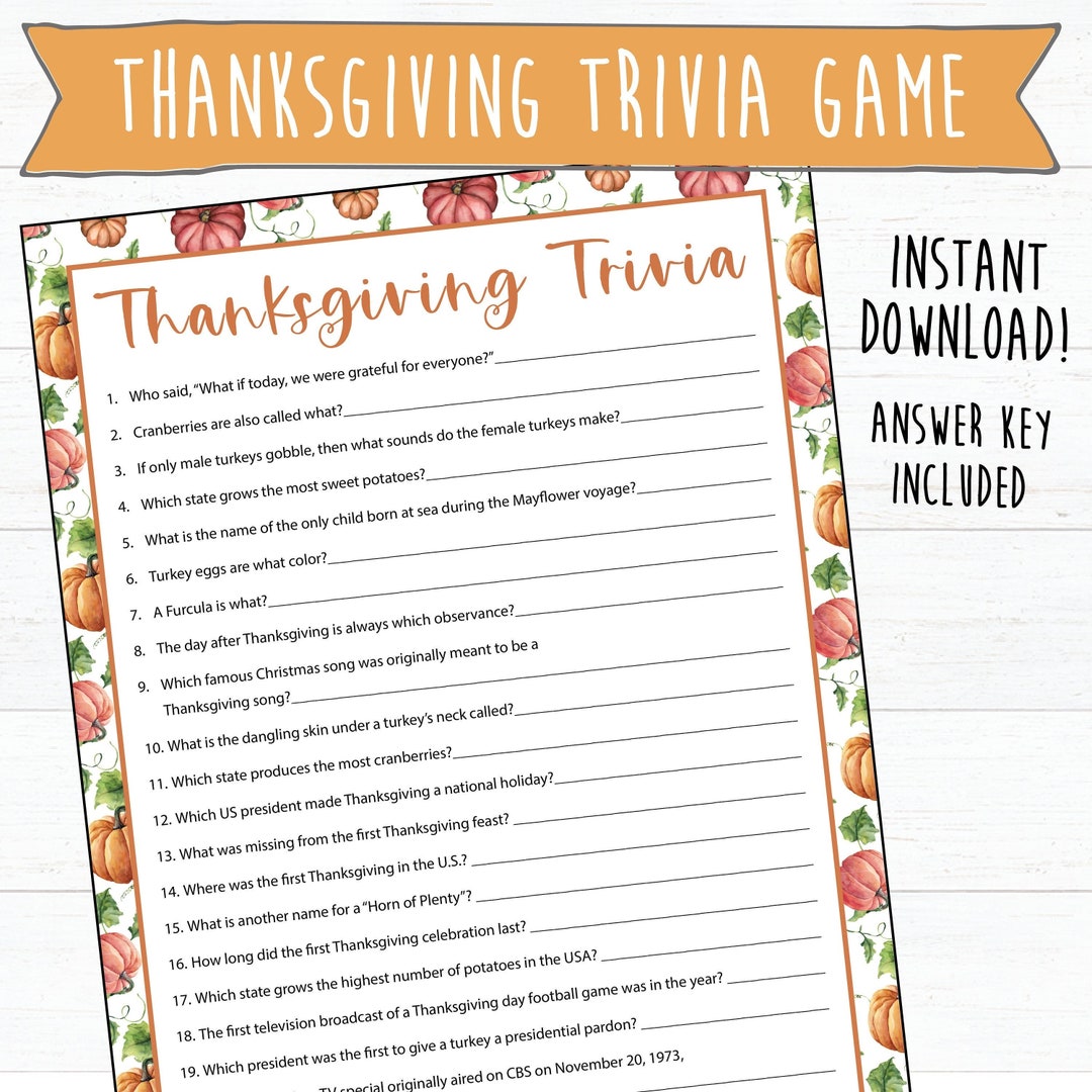 Thanksgiving Games | Thanksgiving Trivia | Printable Games ...