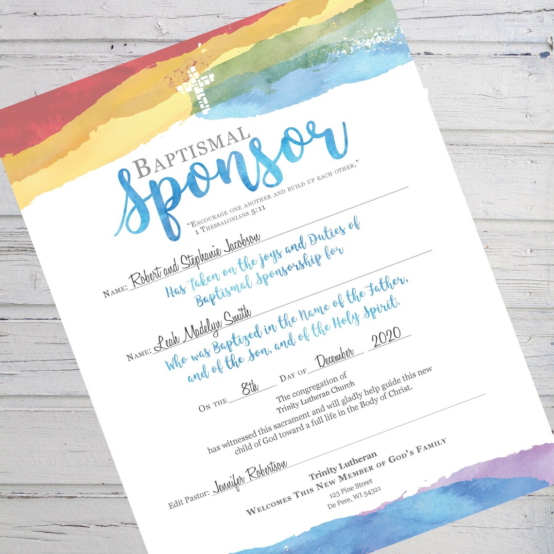 Baptismal Sponsor Certificate | Rainbow | Instant Download | Edit and ...