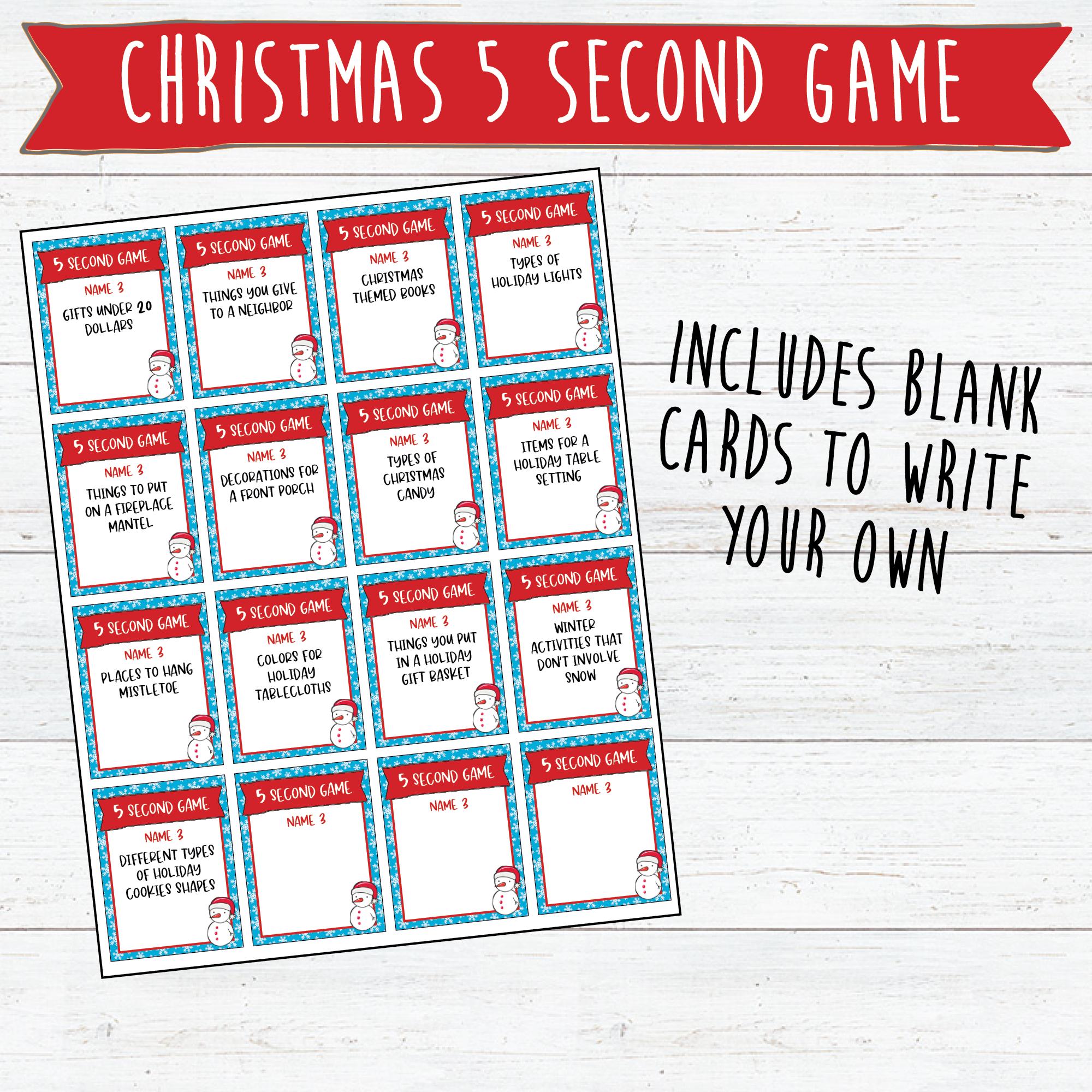 5 Second Christmas Party Game Printable | 125 Categories PLUS Create ...