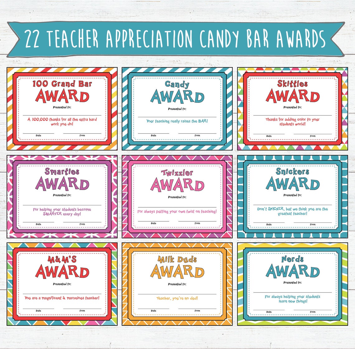 Candy Bar Award Certificates for Teachers | Teacher Appreciation Gifts ...
