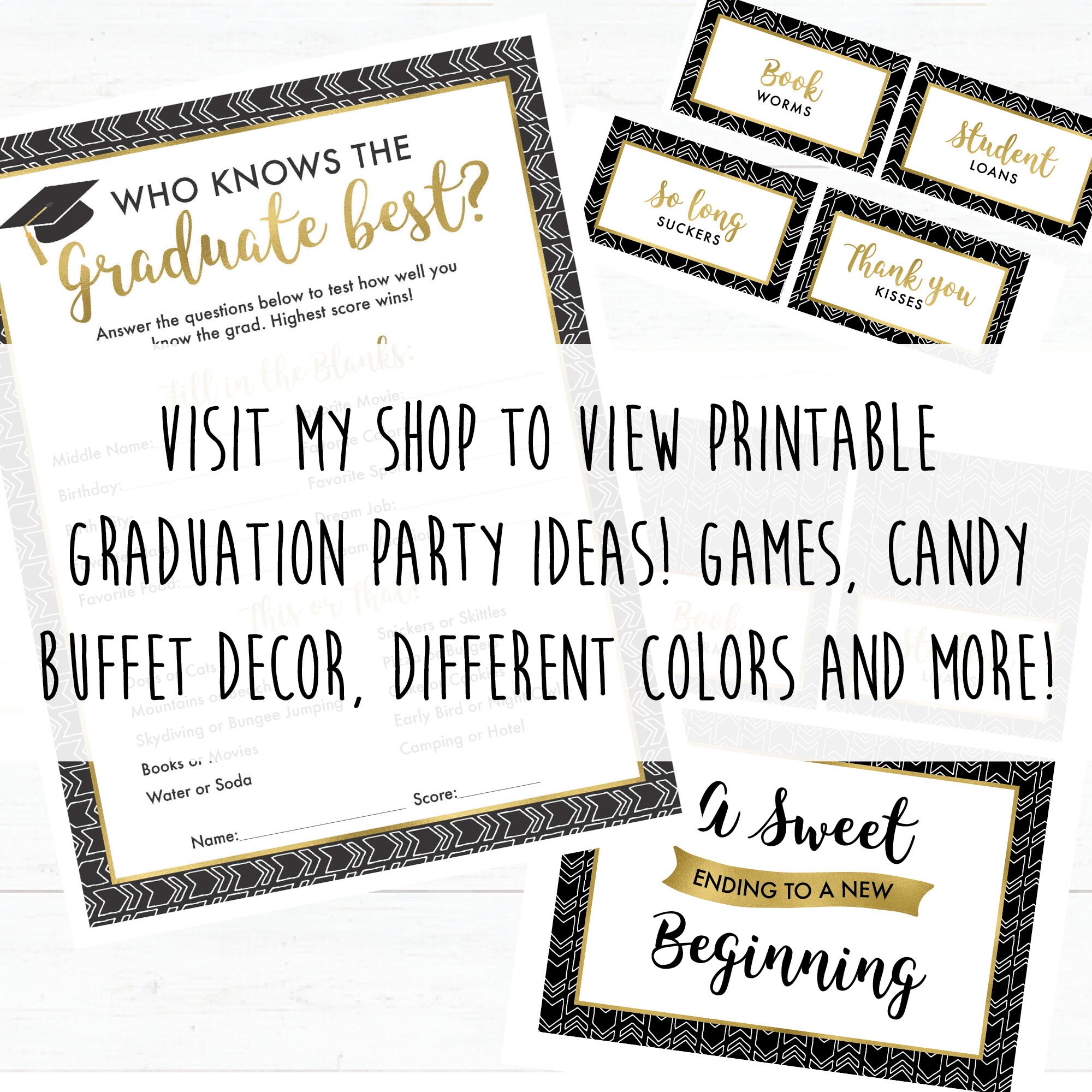 Graduate Advice and Wishes Cards With Matching Sign - Printable - Black ...