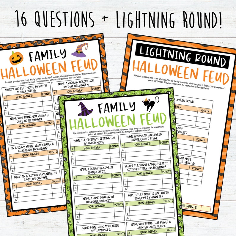 Family Halloween Feud Game | Halloween Games | 16 Questions and ...