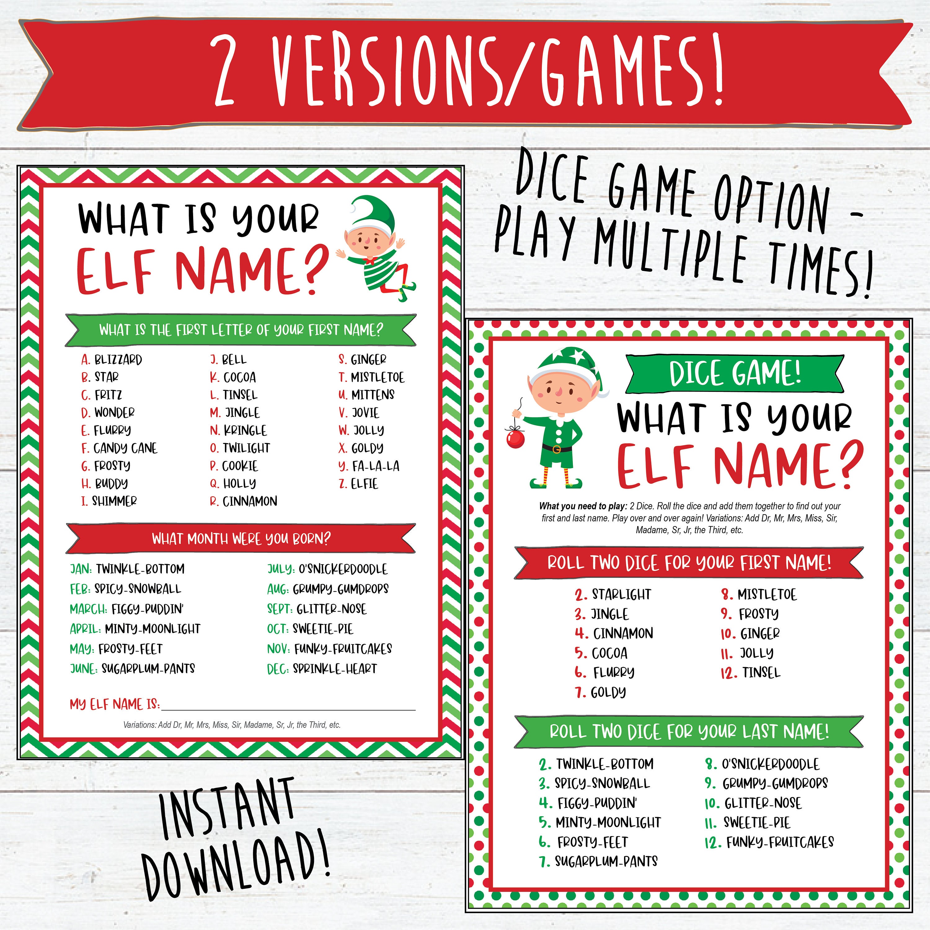 What's Your Elf Name Dice Game | Funny Christmas Games for Kids ...